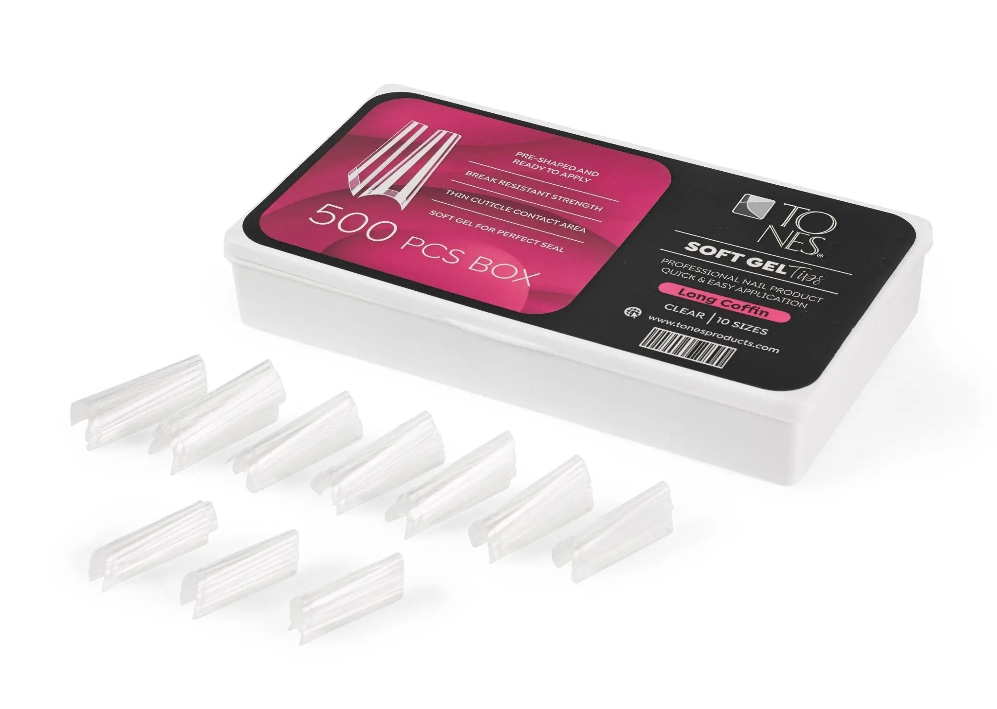 Soft Gel Tips Long Coffin - 500 Pcs + Nail Glue 7g. - Tones
